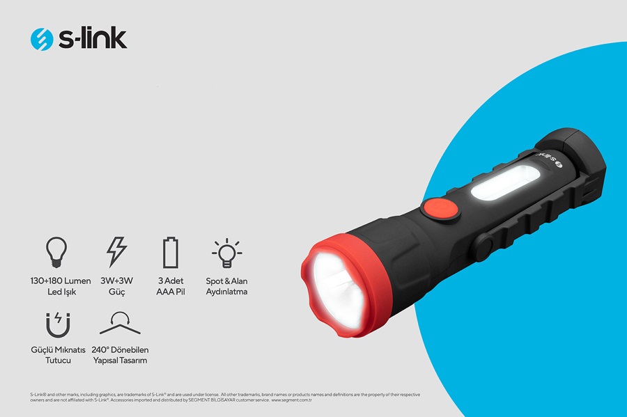S-link SL-F999 3W+3W Ledli Dönen Stantlı Pilli Led El Feneri - Vatan ...