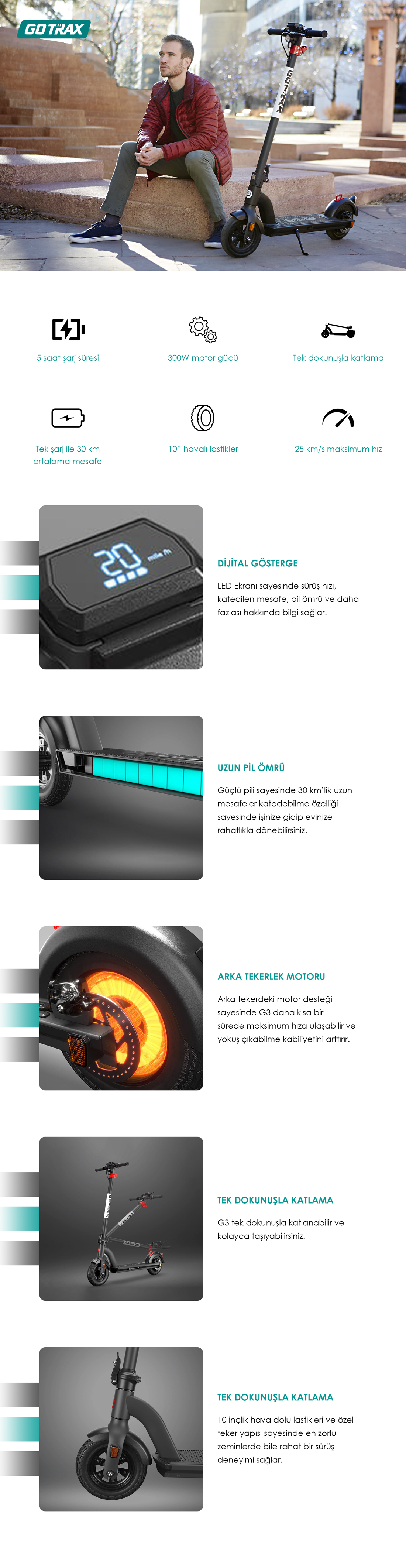 Gotrax G3 300W Elektrikli Scooter - Vatan Bilgisayar