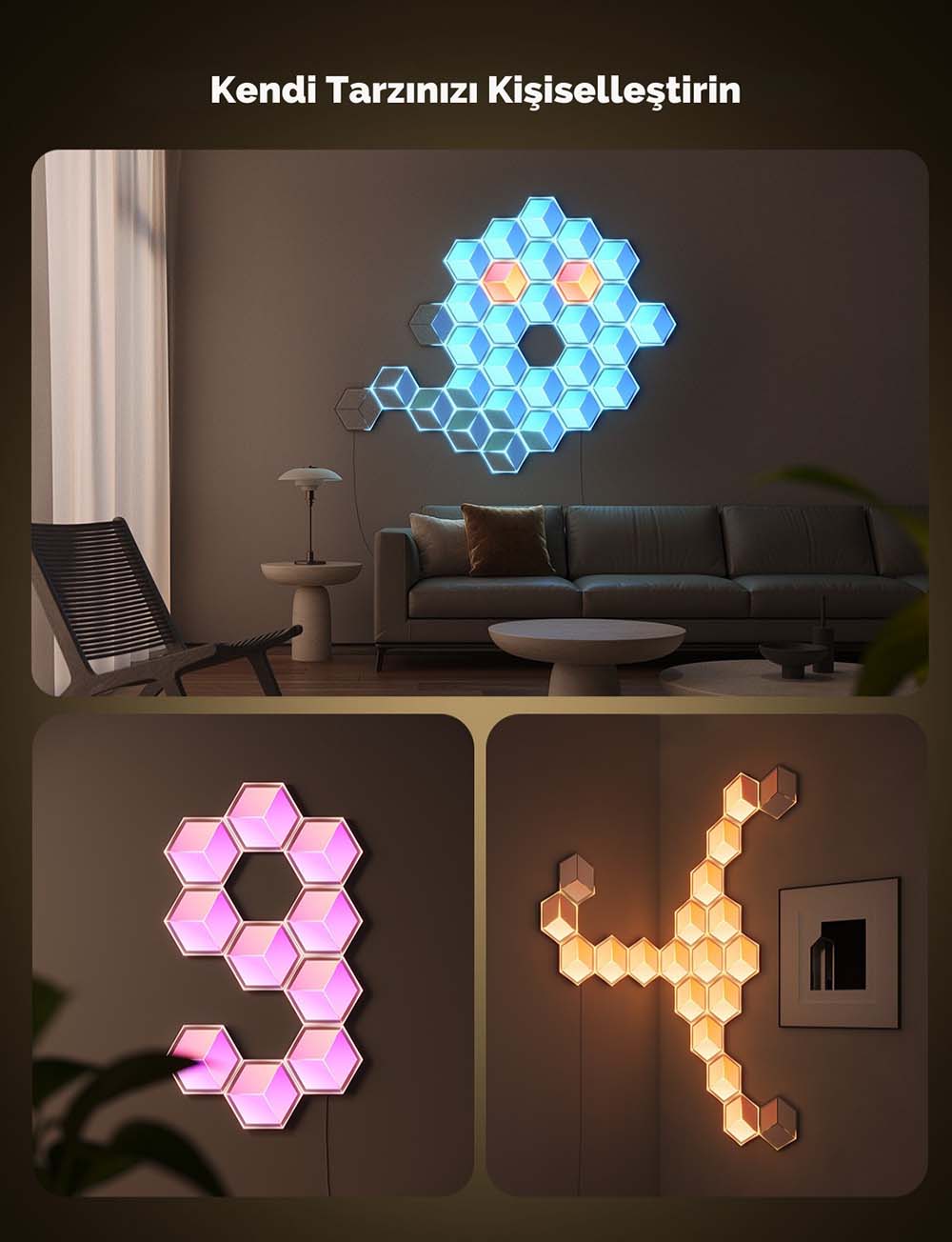 Govee Glide Hexa Ultra Gaming LED Duvar Aydınlatması 7 Parçalı - Vatan ...