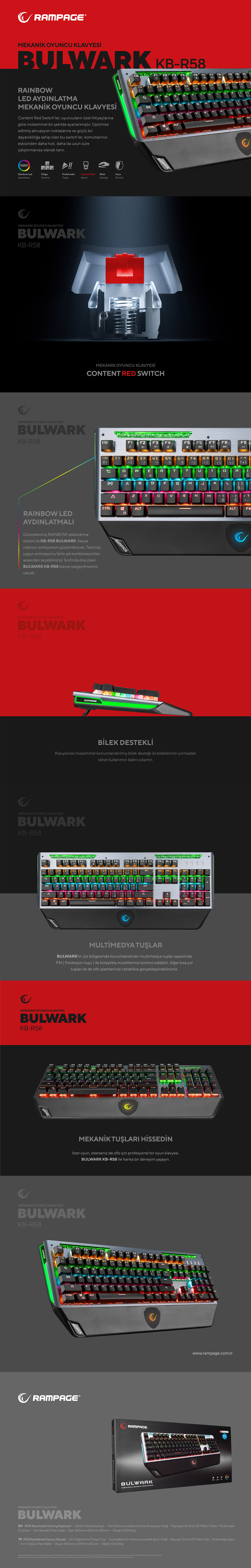 Rampage Bulwark Red Switch Mekanik Gaming Klavye - Vatan Bilgisayar