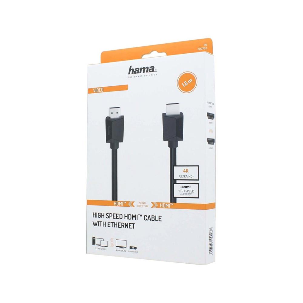 Hama HM.200702 High-Speed HDMI Kablo, Ultra-HD 4K, Ethernet 1.5m (SİYAH ...